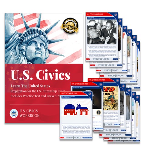 U.S. Civics Lesson Cards and Workbook Kit - Ethos Logos